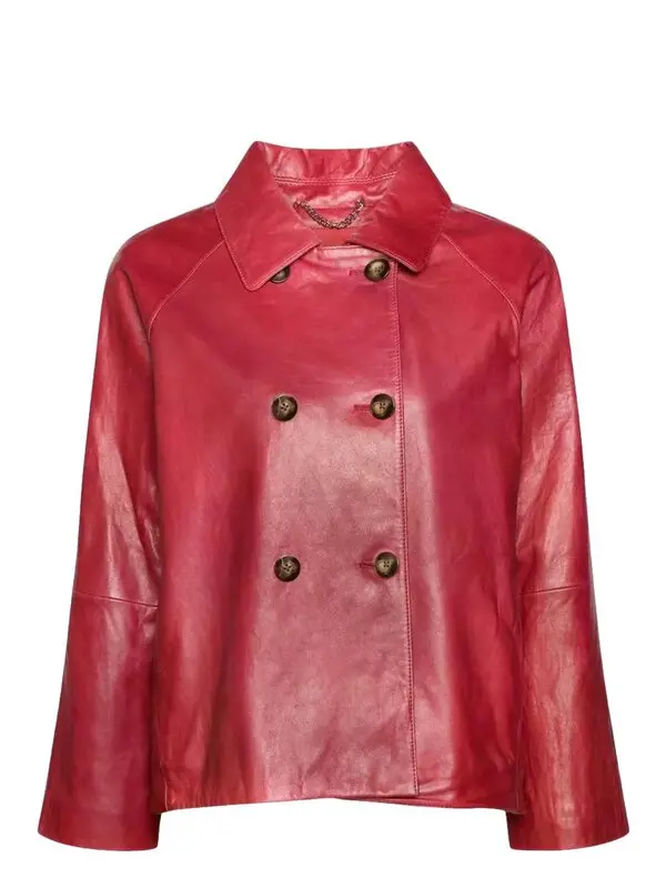 ELENA MIRÒ Double-breasted Leather Jacket - Red