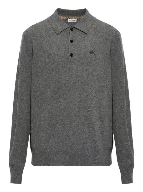 Burberry Long-sleeve Cashmere Blend Polo Shirt - Grey