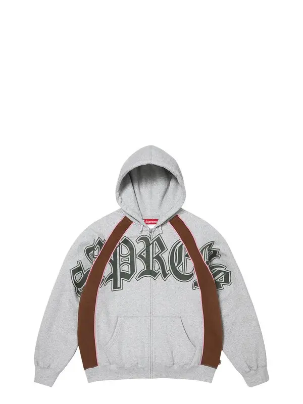 Supreme Paneled Zip Up Hooded Sweatshirt 'heather - Grey