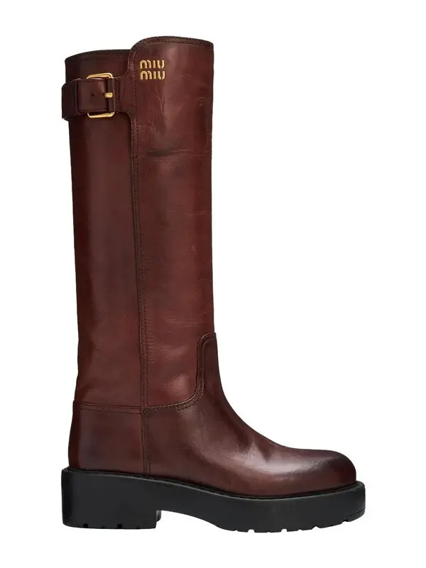 Miu Miu 55mm Lug-sole Leather Knee-high Boots - Caffe