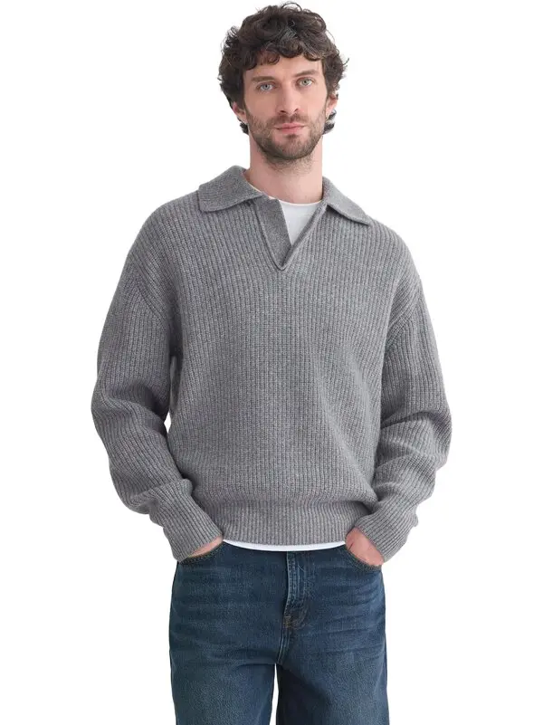 Everlane Ribbed Collared Sweater In Felted Merino - Heathered Mid-grey