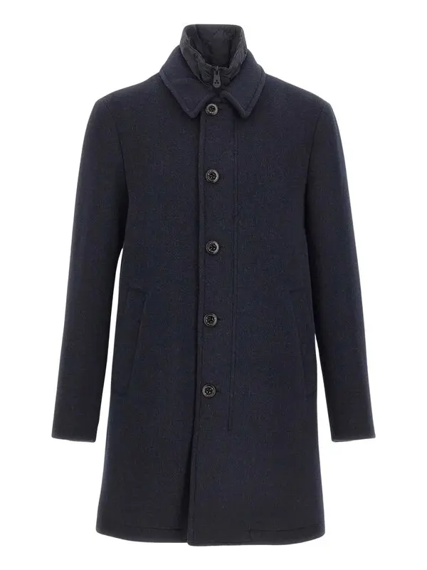 Peuterey Wool Outerwear Coat With Quilted Padding - Navy