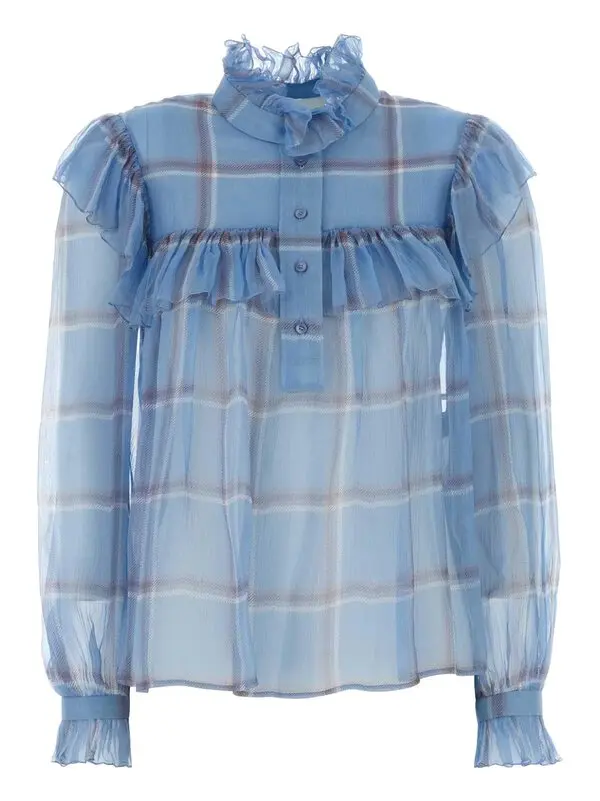 Chloé Embroidered Muslin Blouse - Checked