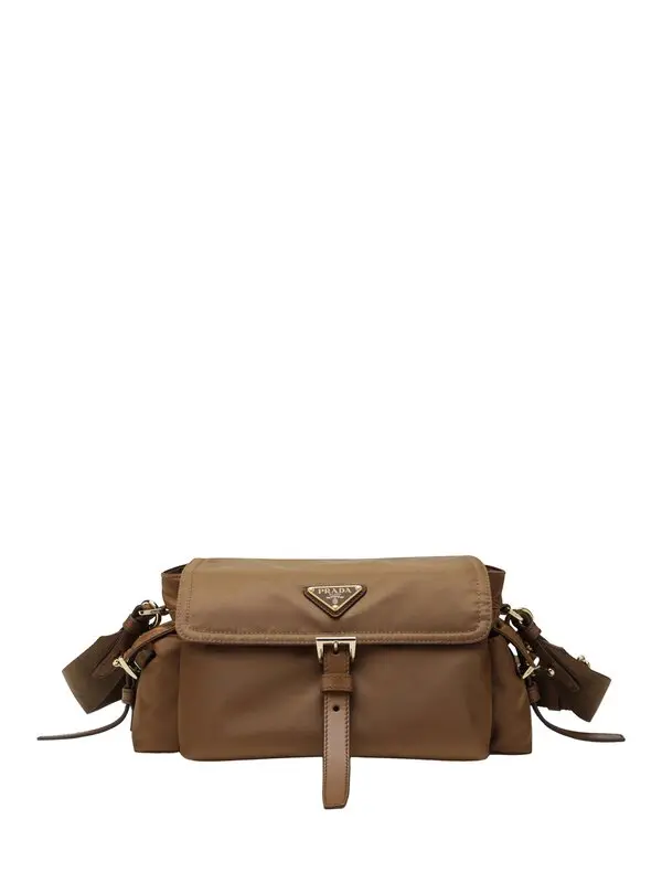 Prada Explore Medium Re-nylon Bag With Logo Triangle - Brown