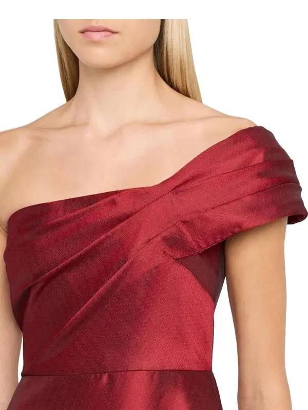 Aidan Mattox Floral Jacquard One-shoulder Gown - Red Ruby