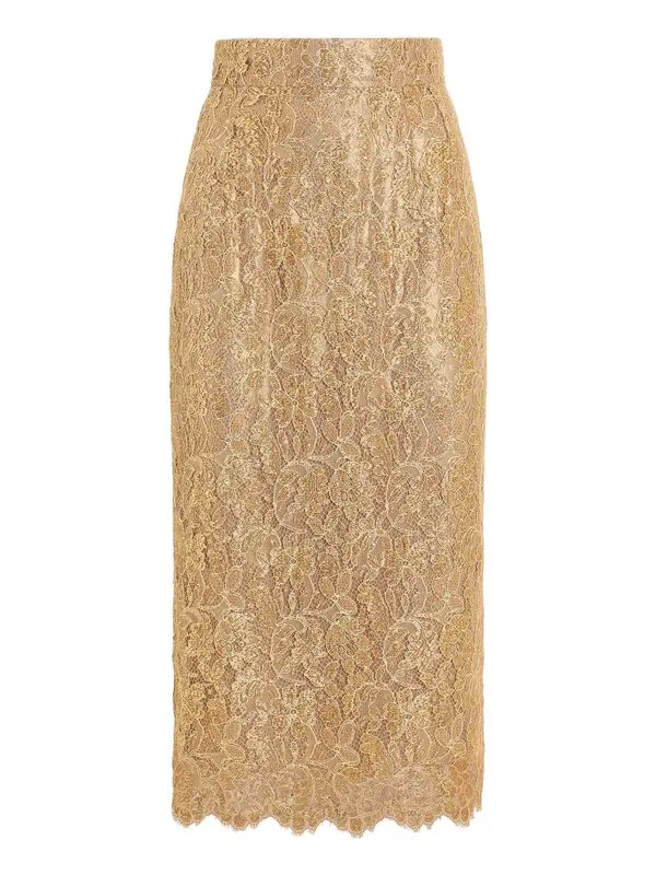 Dolce & Gabbana Lamé Lace Skirt - Gold