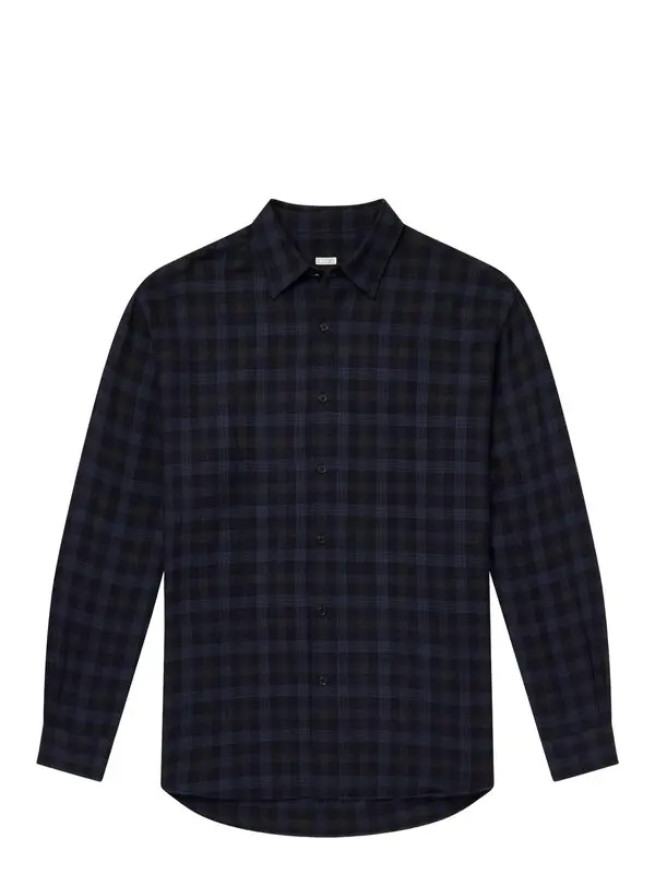 A.PRESSE Checked Wool-flannel Shirt - Navy