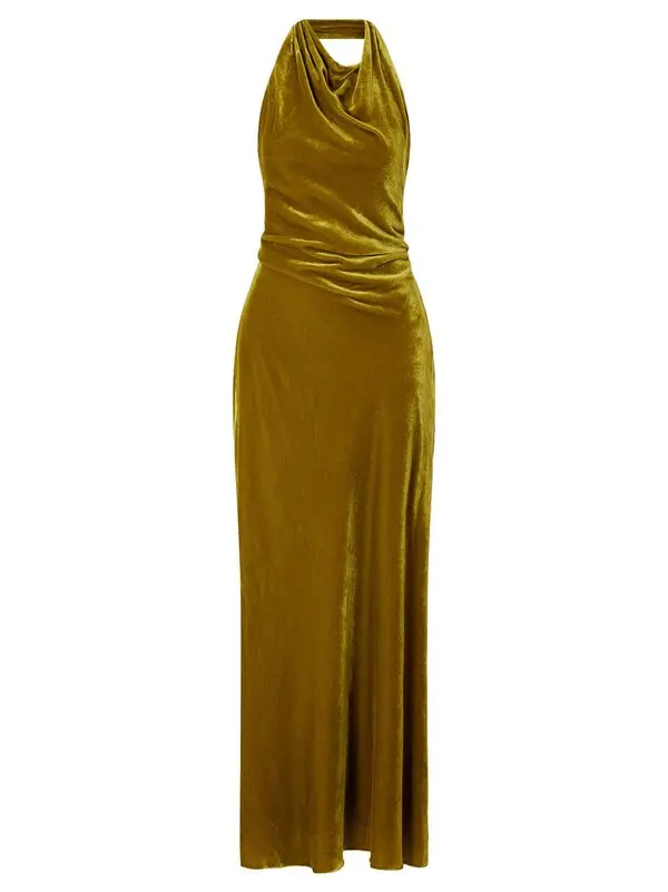 Simkhai Reannon Draped Velvet Halterneck Gown - Gold