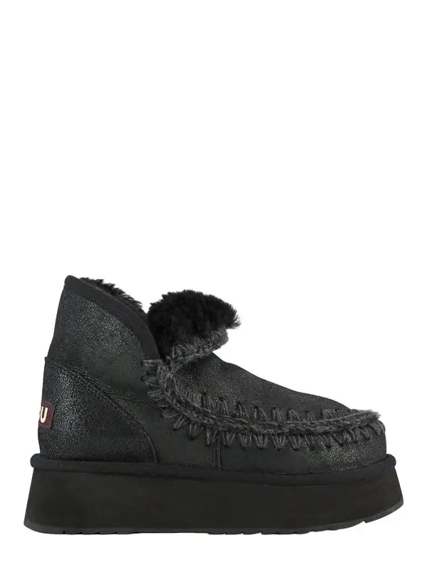 Mou Mini Platform Genuine Shearling Boot - Cracked Black/grey