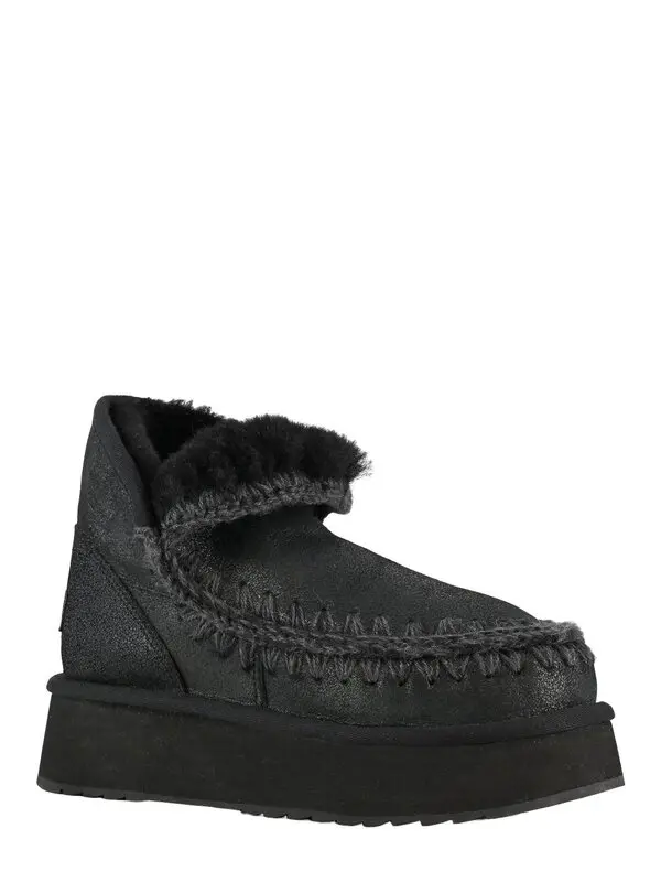 Mou Mini Platform Genuine Shearling Boot - Cracked Black/grey