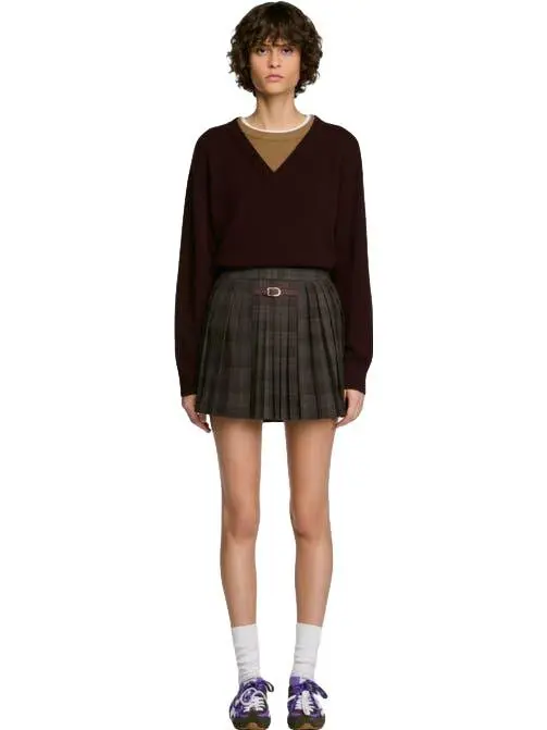 Sandro Checked Pleated Skirt - Dark Grey