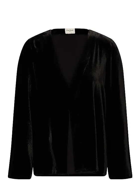 Le Kasha V-neck Long-sleeve Velvet Top - Black