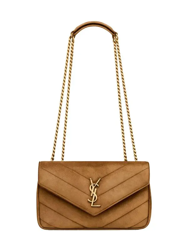 Saint Laurent Loulou Leather Shoulder Bag With Metal Cassandre Logo - Beige