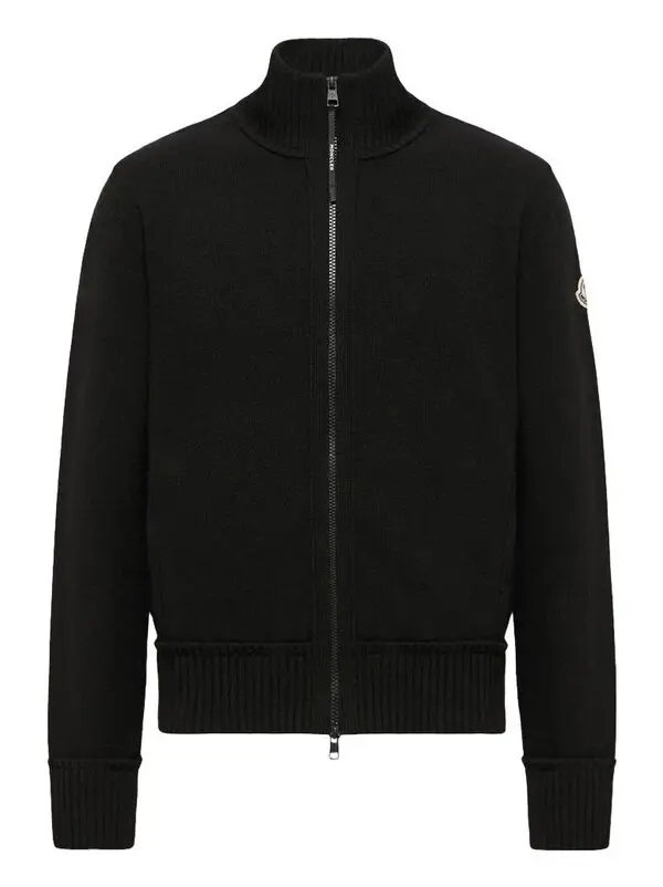 Moncler Zip-up Cardigan In Wool And Cashmere - Black