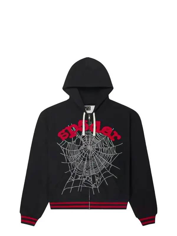 SP5DER Logo-print Zip-up Hoodie - Black