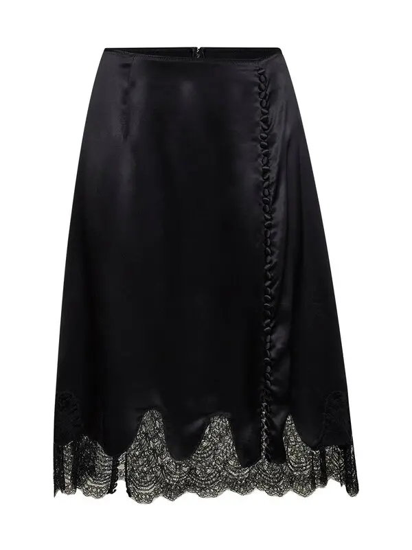 Dolce & Gabbana Black Satin Midi Skirt With Lace Inserts - Multicolor