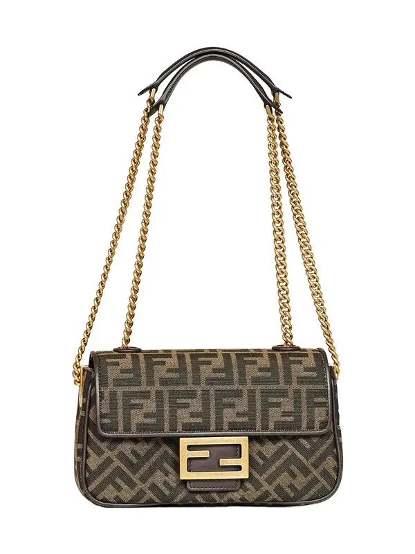 Fendi Brown Baguette Chain Midi Crossbody Bag - Multicolor