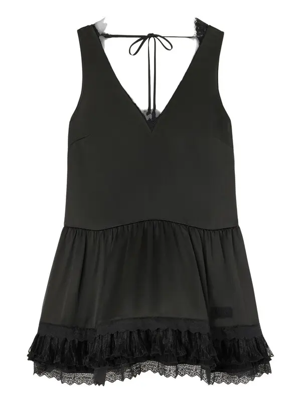 GANNI Fluid Satin V-neck Lace Mini Dress - Multicolor