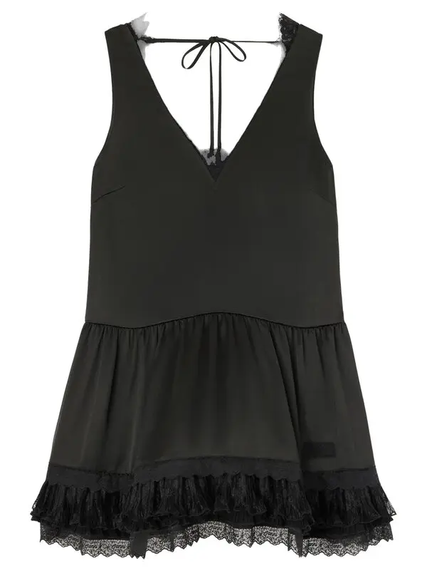 GANNI Fluid Satin V-neck Lace Mini Dress - Multicolor