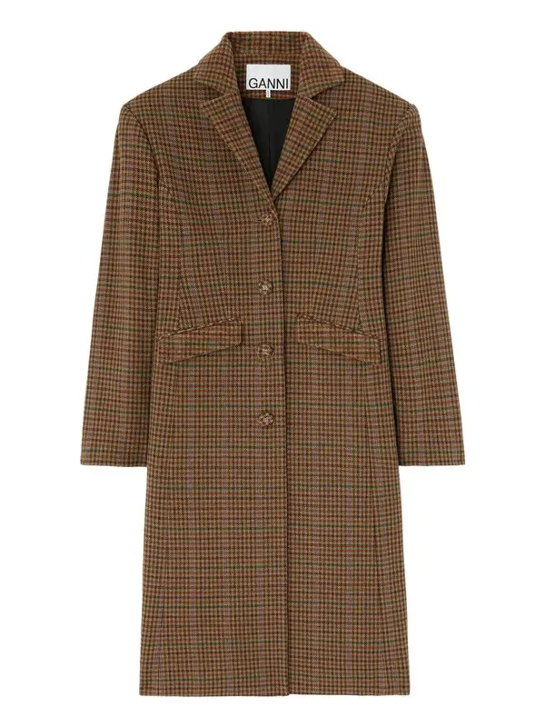 GANNI Heavy Check Twill Coat - Marrone