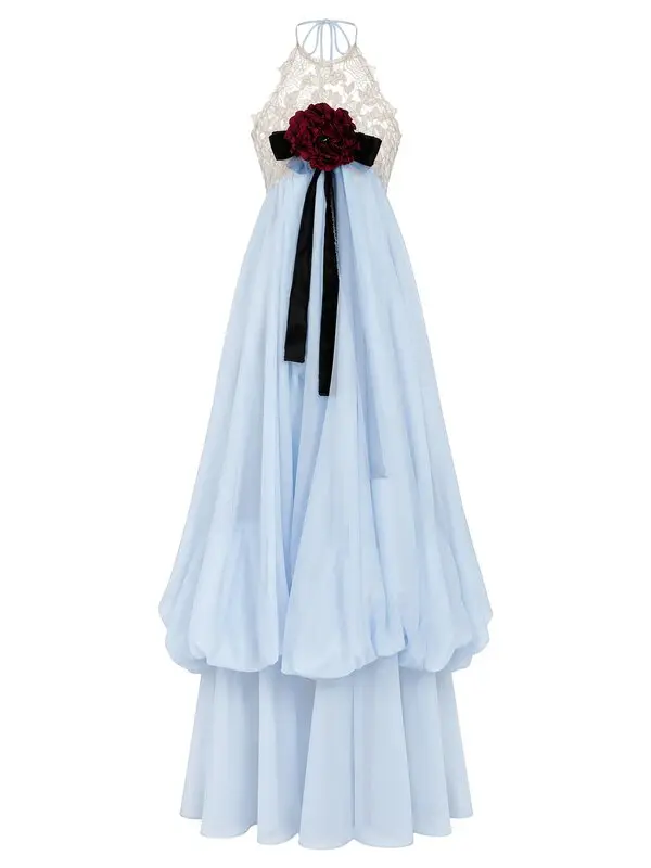 SALMA OSMAN Floral Appliqué Lace Gown - Multi