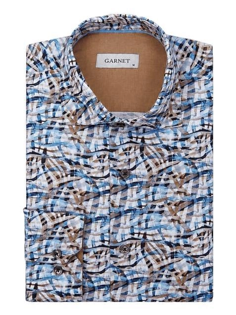 GARNET Regular-fit Abstract Print Long-sleeve Shirt - Coffee