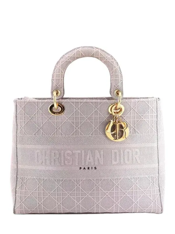 Dior Lady D-lite Bag Cannage Embroidered Canvas Large Tote Bag - Grey