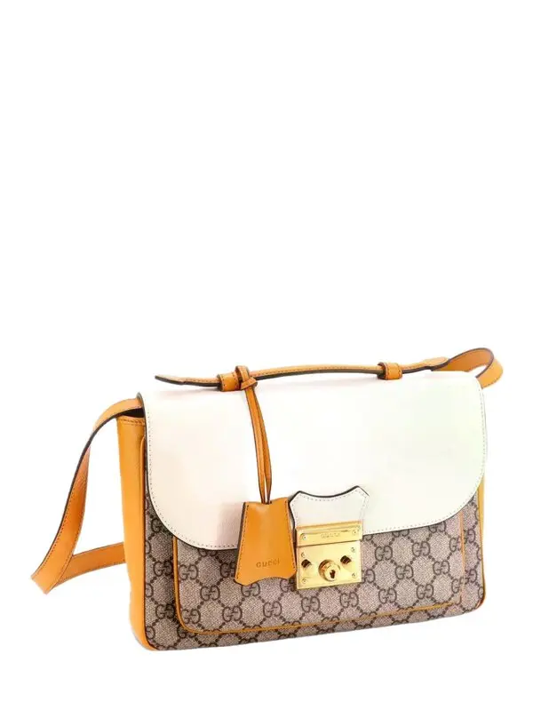 Gucci Padlock Front Pocket Flap Gg Coated Canvas And Leather Small Shoulder Bag - Brown