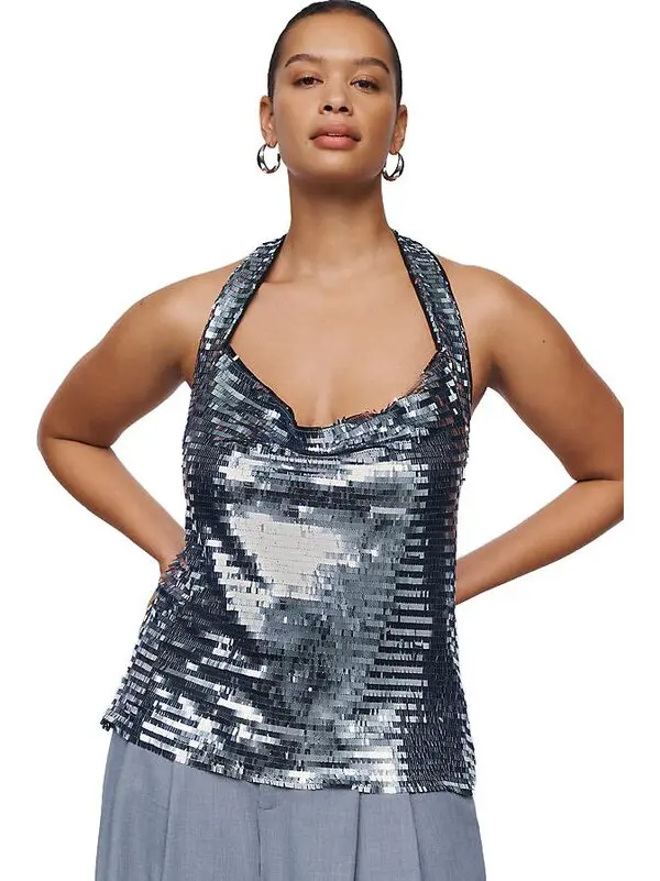 Anthropologie Sequed Chamail Halter Top - Silver