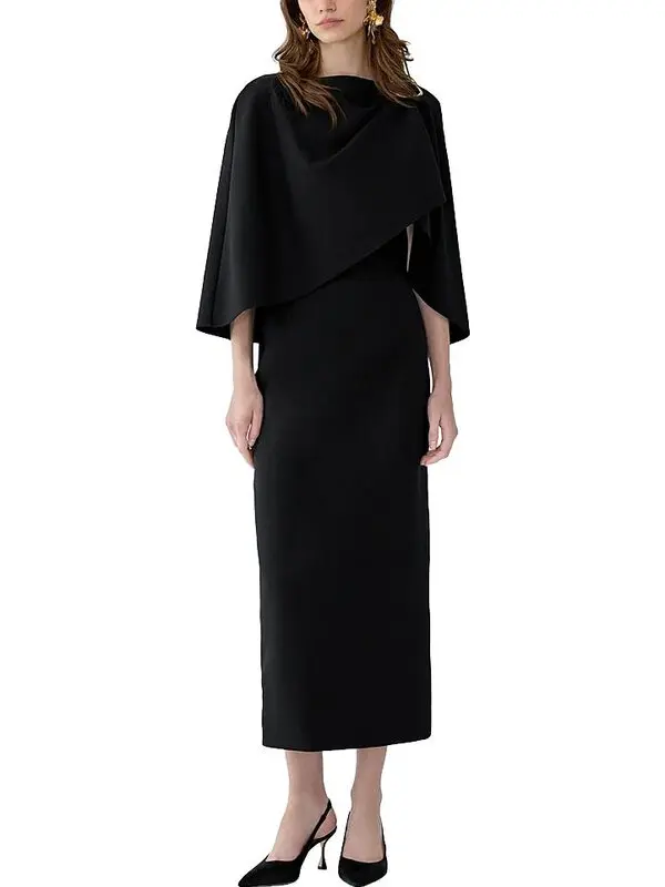 Carolina Herrera Cape Sleeve Boat Neck Midi Dress - Black