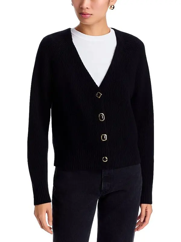 Veronica Beard Sesali Merino Wool & Cashmere V Neck Cardigan - Black