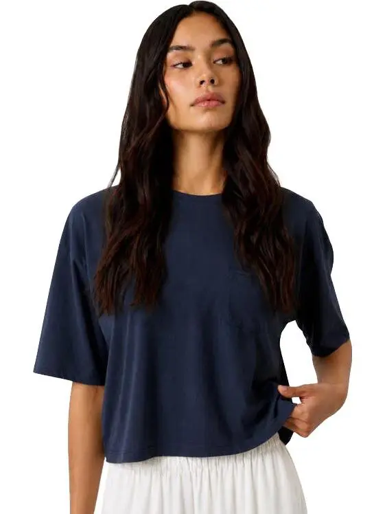 Lunya Organic Pima Cropped Easy Tee - Deep Blue