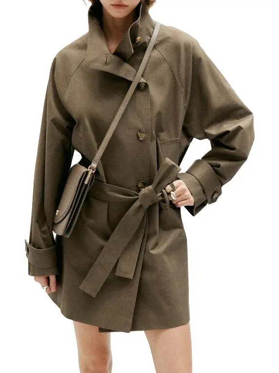 Mango Midi Belted Trench Coat - Khaki Green