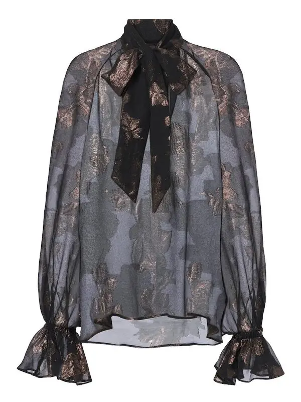 Etro Tie-neck Silk-blend Fil Coupé Blouse - Multicoloured