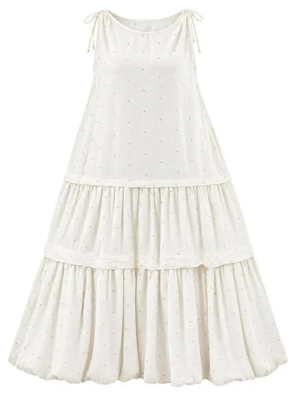 Adrift Clothing Millie Reversible Bubble Hem Dress In Aurum - White