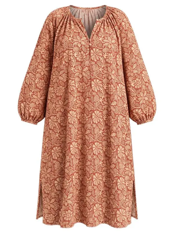 Adrift Clothing Neutrals Arden Button Sleeve Dress In Sultry Sanctuary - Red