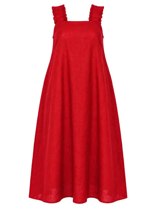 Adrift Clothing Clare Linen Sun Dress In Chilli - Red