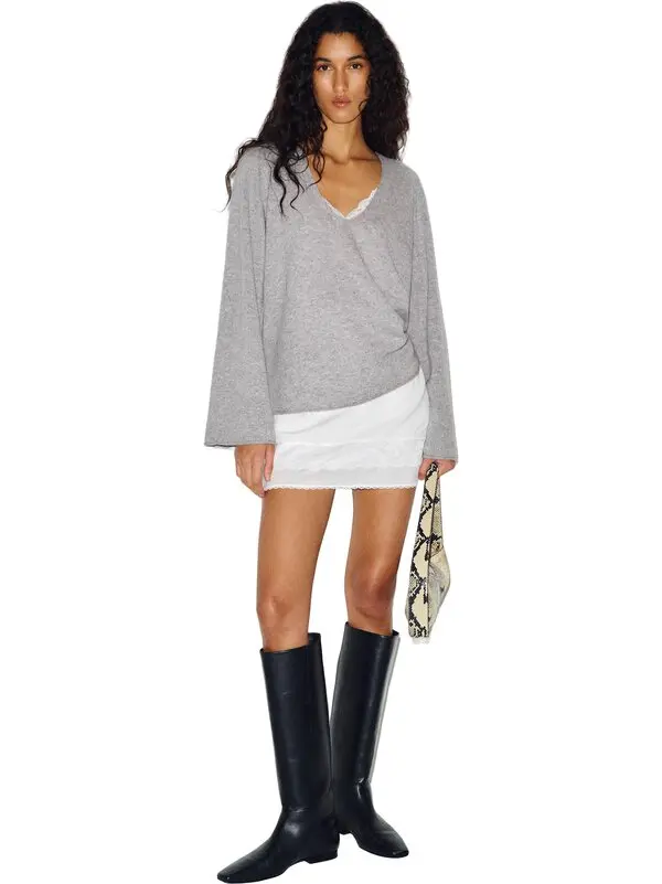 REFORMATION Eliza Scoop Neck Cashmere Sweater - Grey