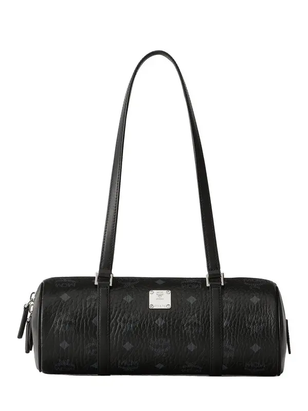 Mcm Aren Cylinder Shoulder Bag In Visetos - Black