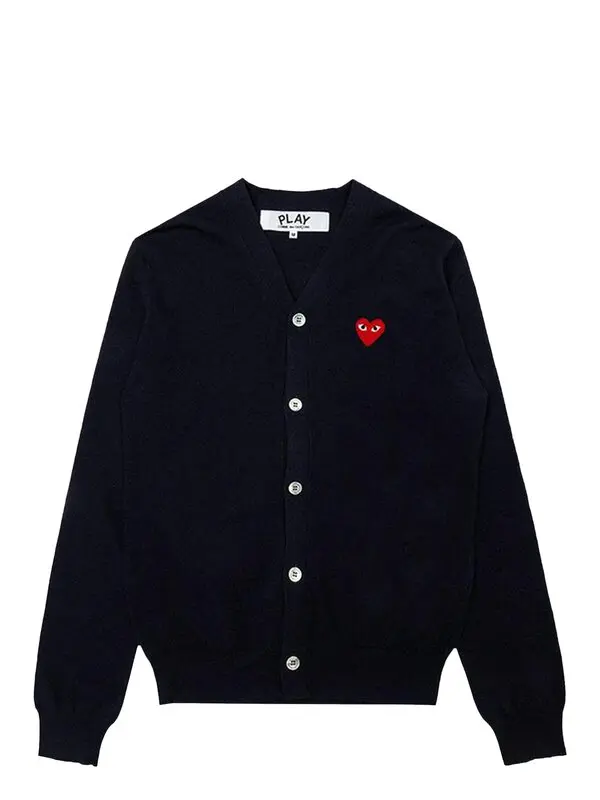 Play Comme Des Garcon Red Heart Knit Cardigan Sweater - Blue