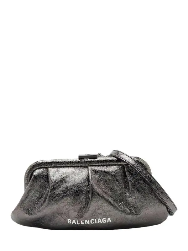 Balenciaga Xs Cloud Leather Clutch Bag - Silver