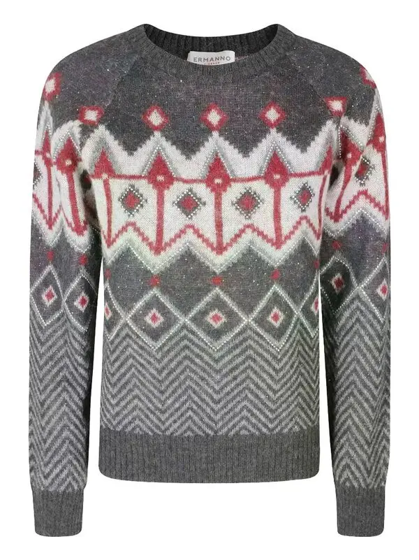 ERMANNO FIRENZE Geometric-pattern Sequin-embellished Sweater - Grey