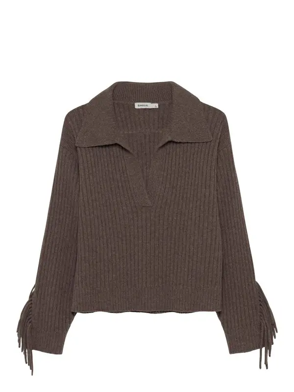 Simkhai Natalia Wool Fringe Polo Sweater - Brown