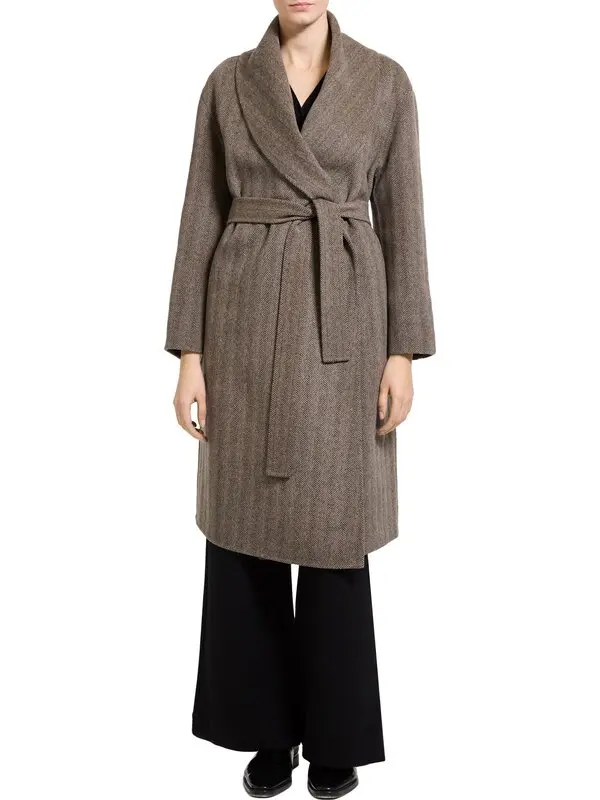 Theory Herringbone Wool Cashmere Shawl Coat - Multicolor