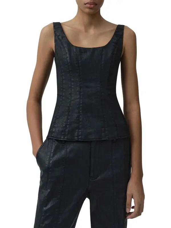 Simkhai Lachlan Coated Denim Bustier Top - Black