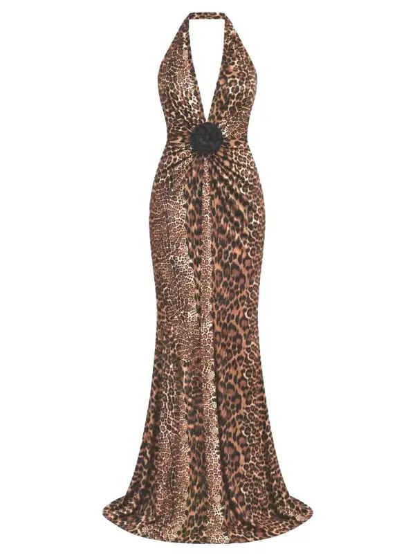ROSERRY Leopard-print Open-back Maxi Dress - Brown