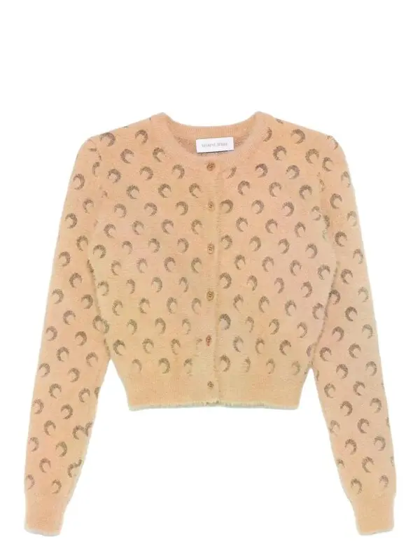 MARINE SERRE Fluffy Moon Jacquard Knit Long Sleeves Cardigan - Neutrals