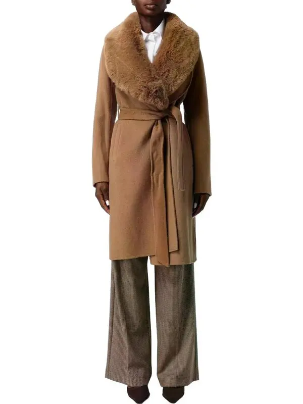 HANITA Faux-fur Collar Belted Coat - Brown