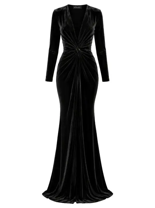 ROSERRY Scarlett Knot-detail Velvet Maxi Dress - Black