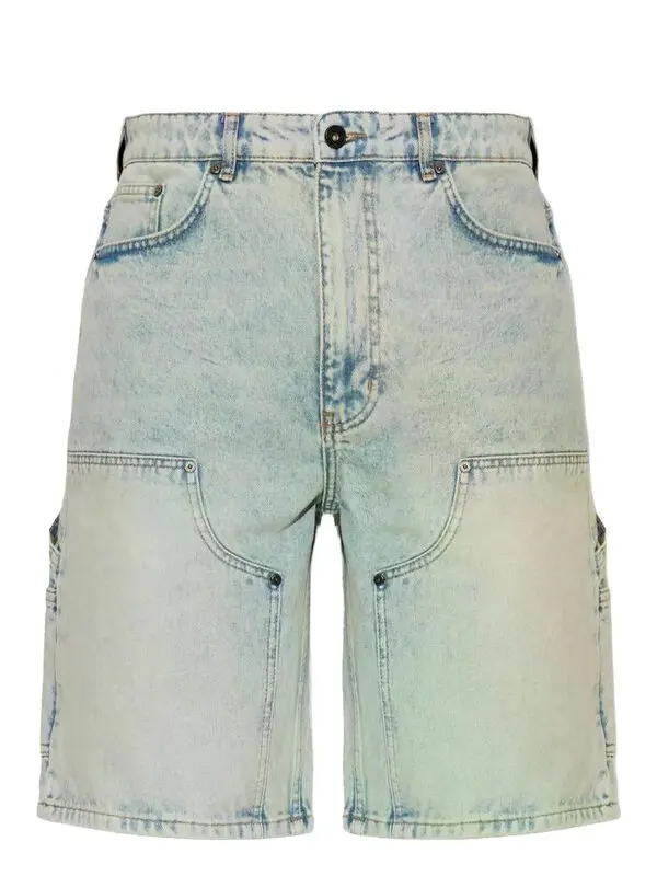 L/AB C/O OFF-WHITE Acid-wash Panelled Shorts - Blue